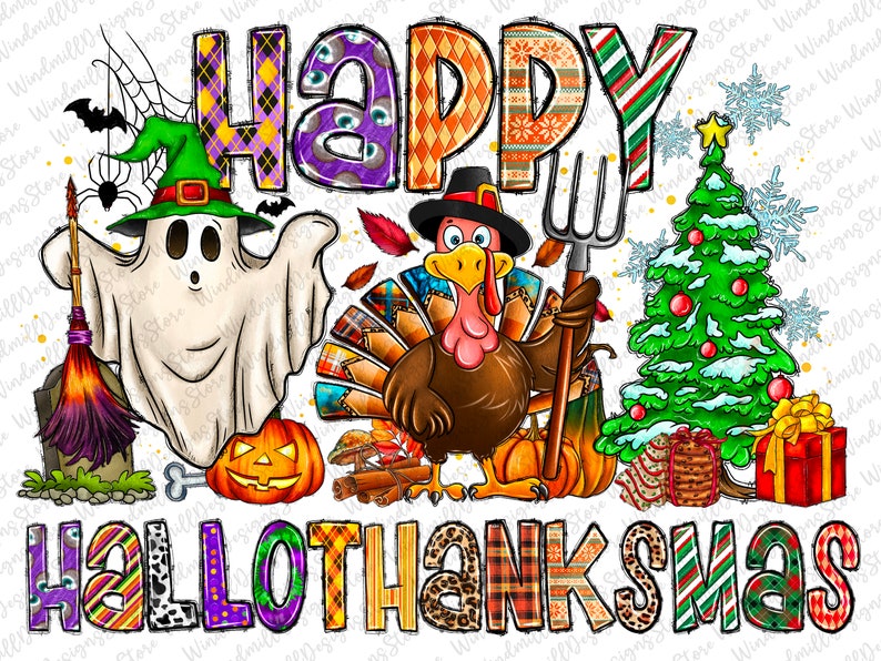 Happy Hallothanksmas Ghost Turkey and Tree Png, Happy Hallothanksmas ...