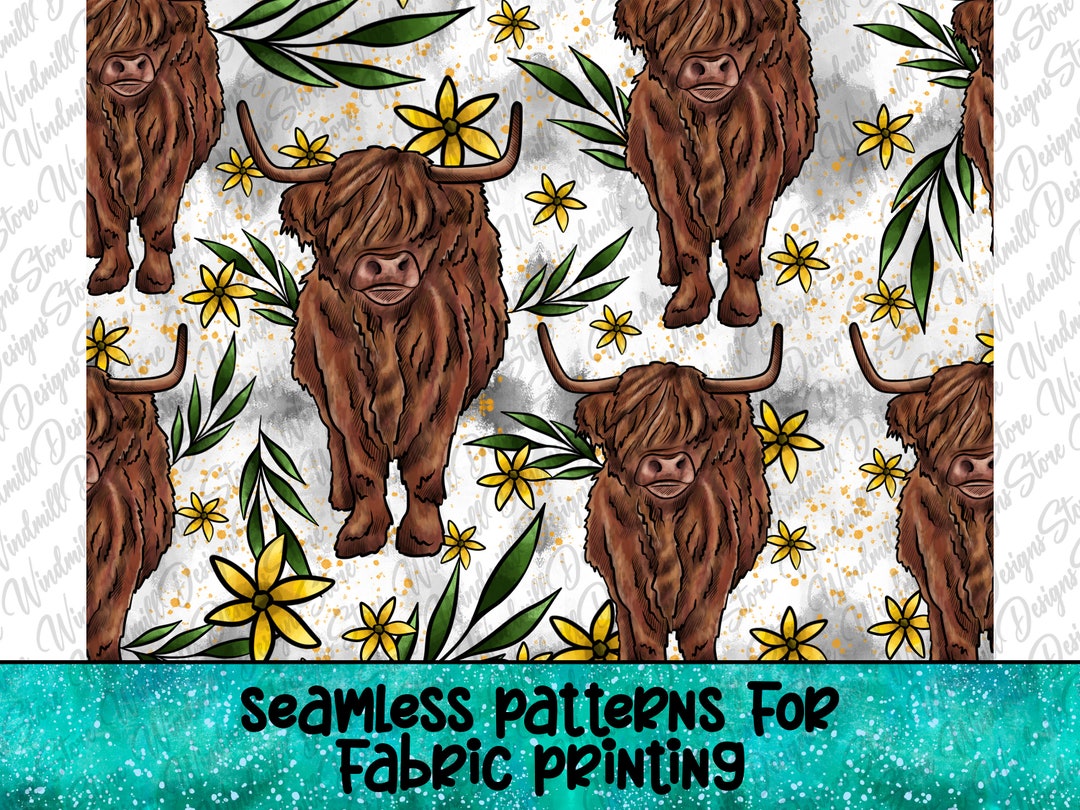 Highland Cow Seamless Pattern,highland Cow Sublimation Design Png ...