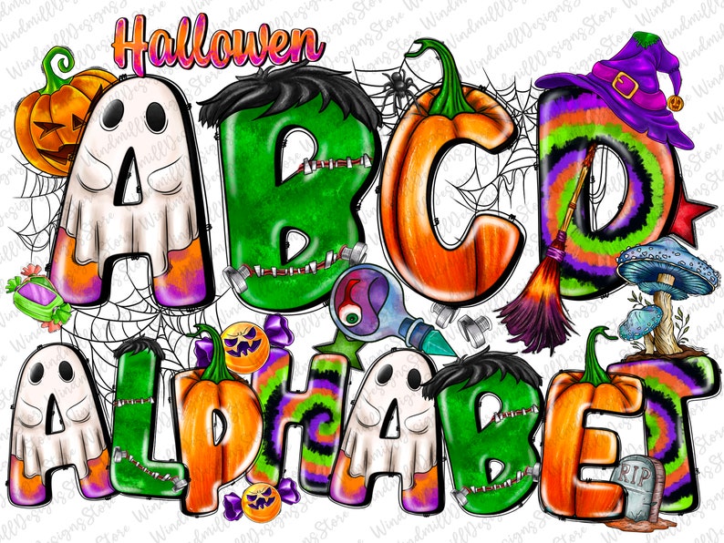 Halloween Alphabet Bundle Png, Halloween Png, Halloween Doodle Letters ...