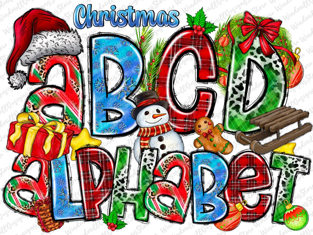 Christmas Alphabet PNG, Christmas PNG Xmas Doodle Alphabet, Santa ...