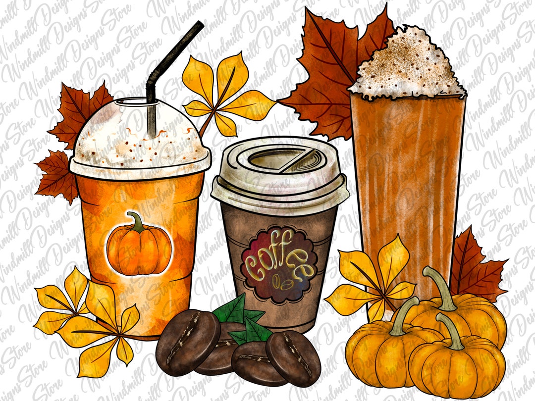 Fall Coffee Png,pumpkin Spice Latte, Cozy Autumn Orange Digital File ...