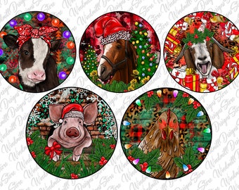 Farm Animals Christmas Coaster Bundle Templates Design Bundle Cow PNG ...