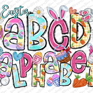 Easter Doodle Alphabet Bundle, Easter PNG Letters, Sublimation Design ...