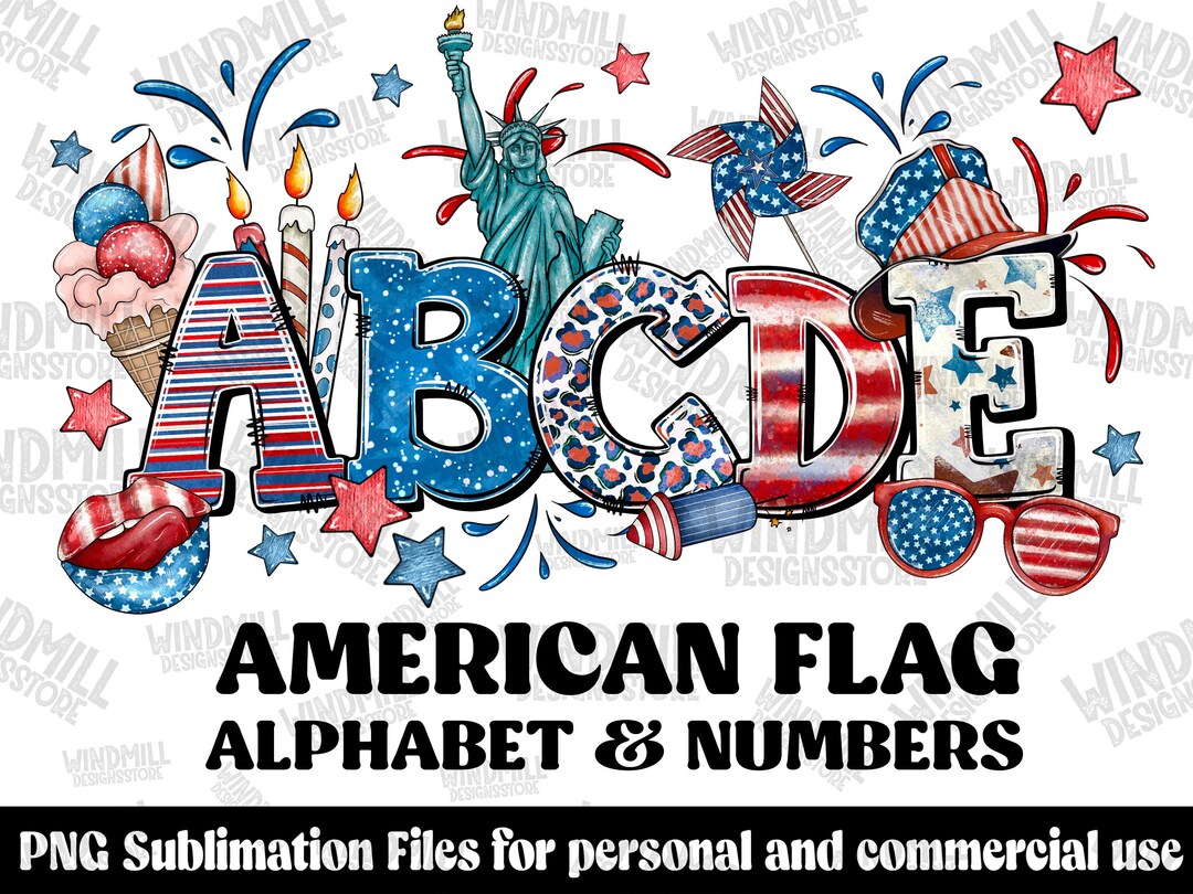USA Flag Patriotic Doodle Letters,american Alphabet,sublimation ...