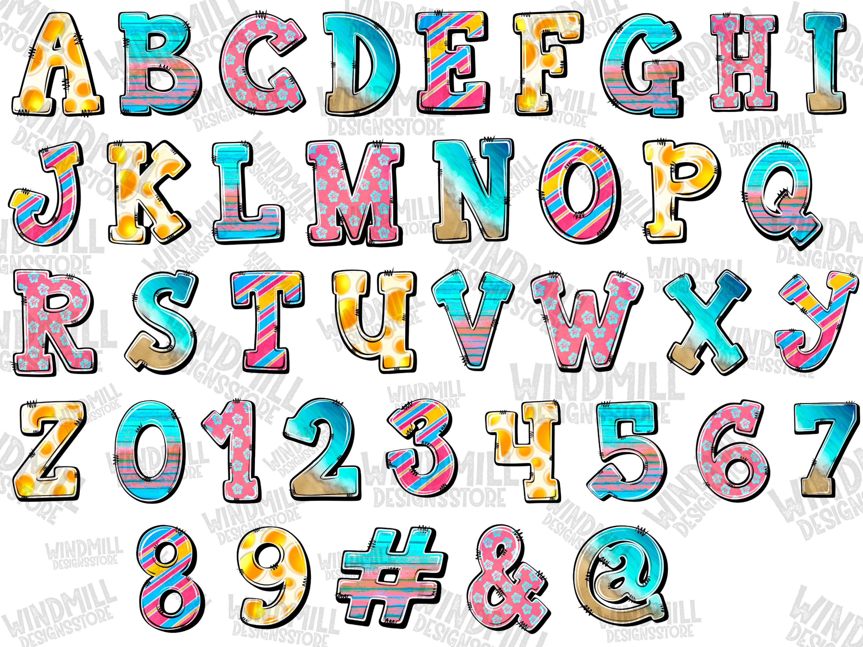 Summer Doodle Alphabet Bundle, Summer Life PNG Letters, Sublimation ...