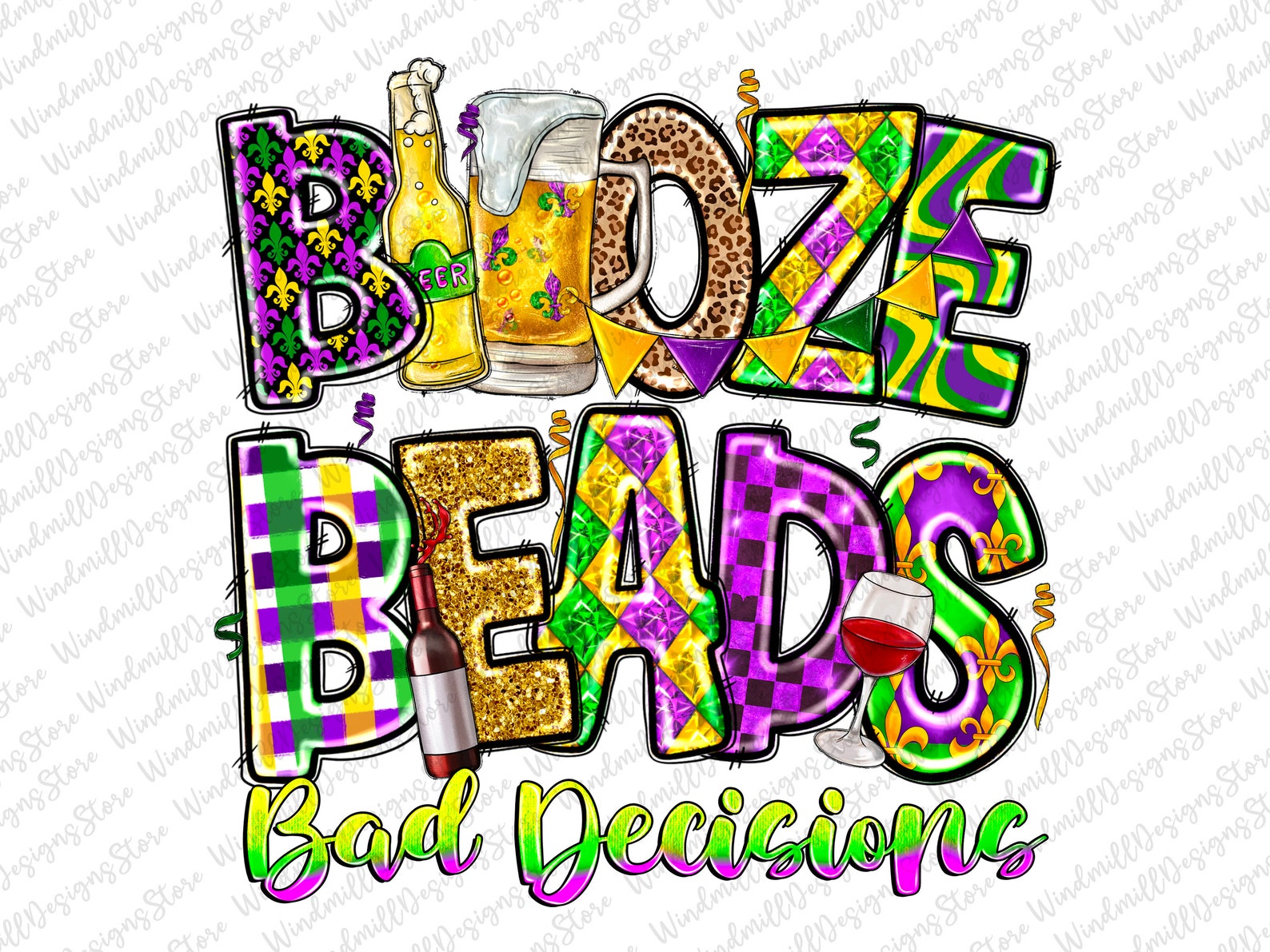 Booze Beads Bad Decisions Png, Mardi Gras Png, Sublimation Design ...