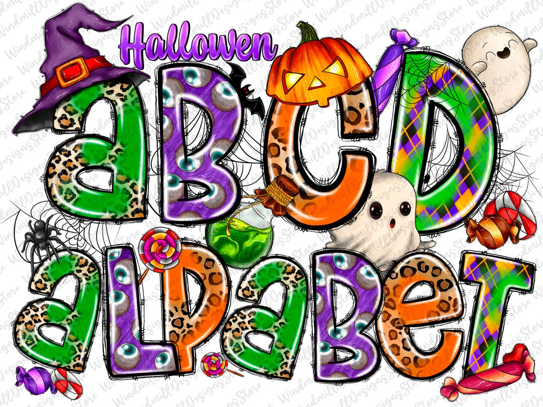 Halloween Alphabet Bundle Png, Halloween Png, Halloween Doodle Letters ...