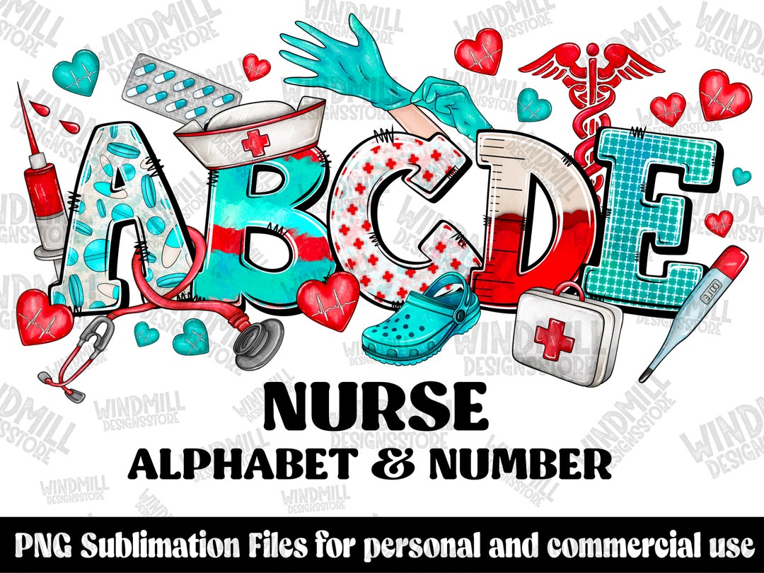 Nurse Doodle Alphabet Bundle, Nurse PNG, Numbers & Accessories, Nurse ...