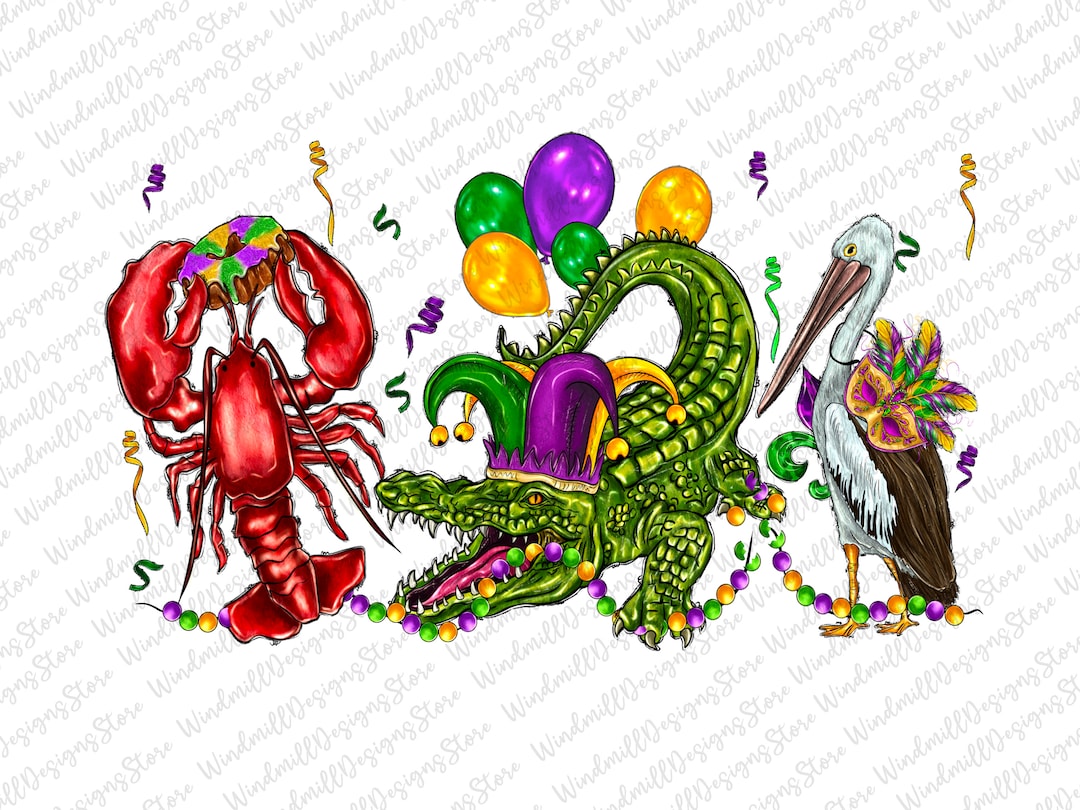 Mardi Gras Alligator Crawfish Pelican Png Sublimation Design,mardi Gras ...
