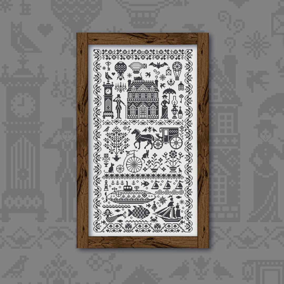 Digital Cross Stitch Pattern “black Vintage Sampler” Owlforest - Etsy