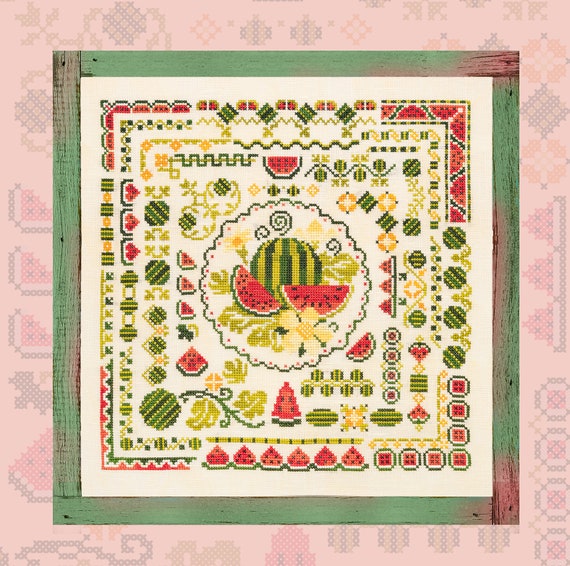Digital Cross Stitch Pattern watermelon Summer Owlforest - Etsy