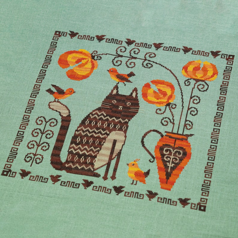 Digital Cross Stitch Pattern the Cat and the Ornithology - Etsy
