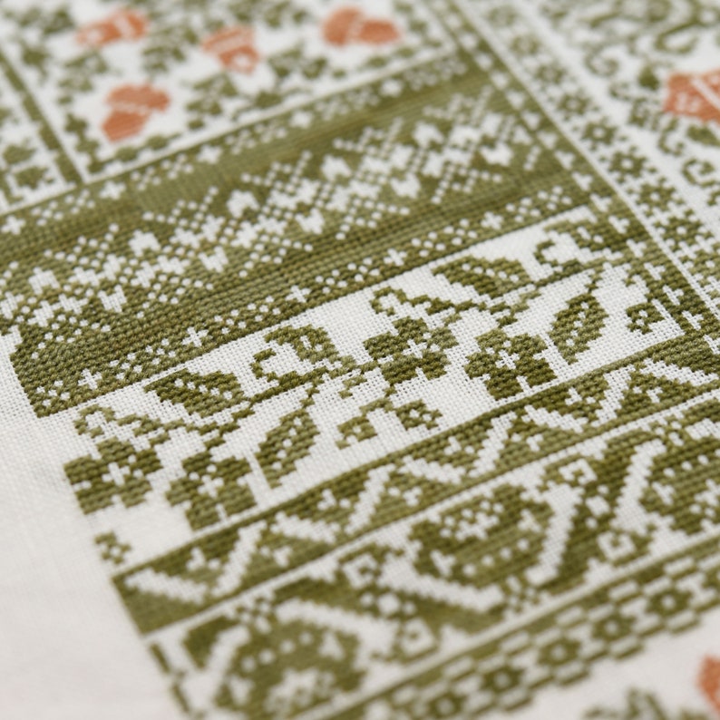 Digital Cross Stitch Pattern “sampler With Acorns” Owlforest - Etsy