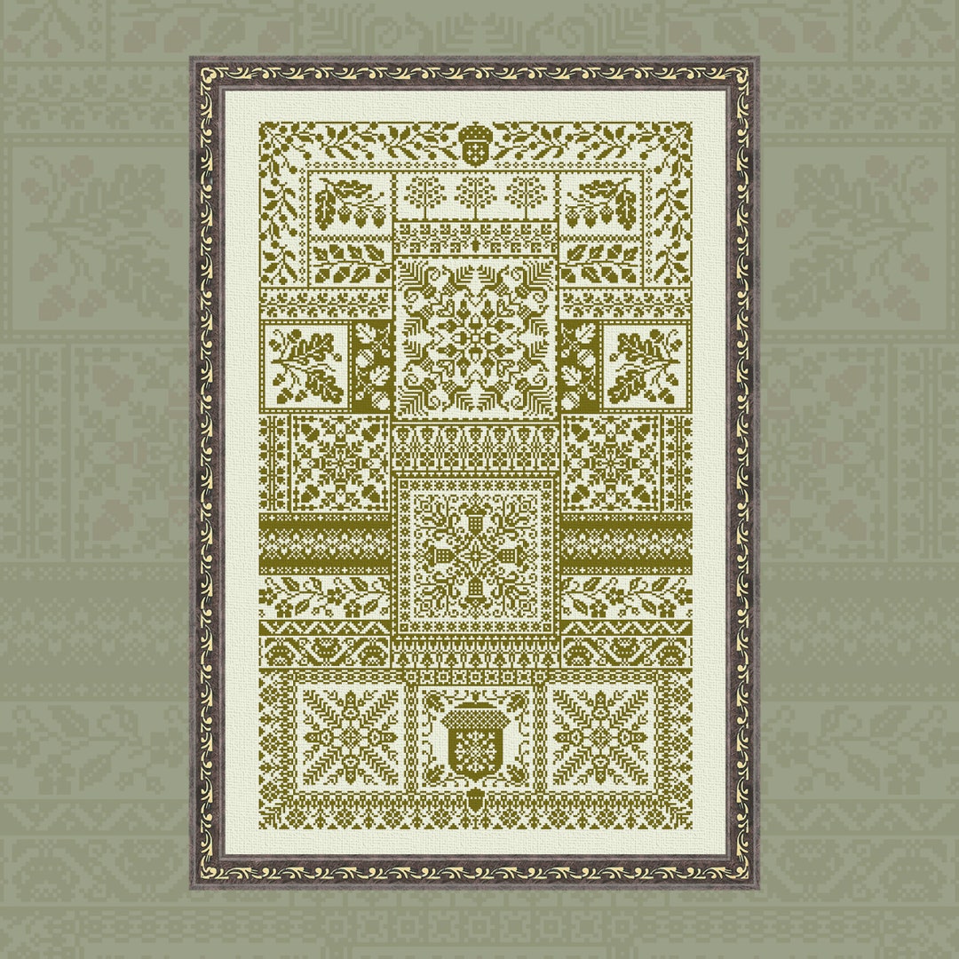 Digital Cross Stitch Pattern “sampler With Acorns” Owlforest - Etsy