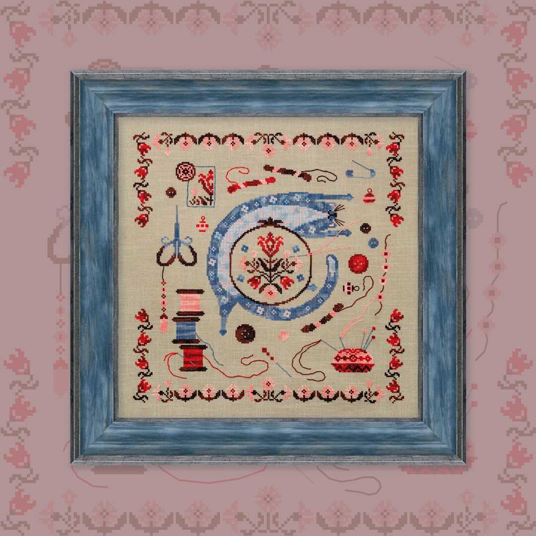 Digital Cross Stitch Pattern “the Cat and the Needlework” Owlforest - Etsy