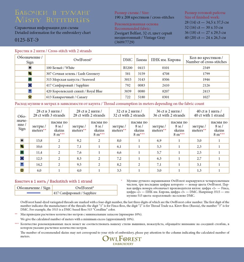 Digital Cross Stitch Pattern “misty Butterflies” Owlforest - Etsy