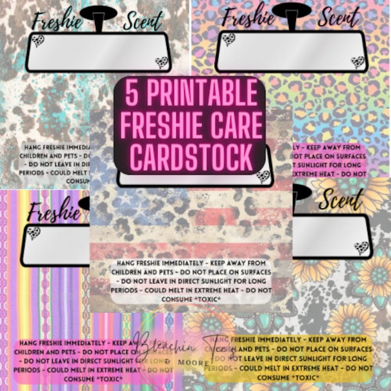 Car Freshie Printable Car Cards, Cardstock, Western, Cowprint, Cheetah ...