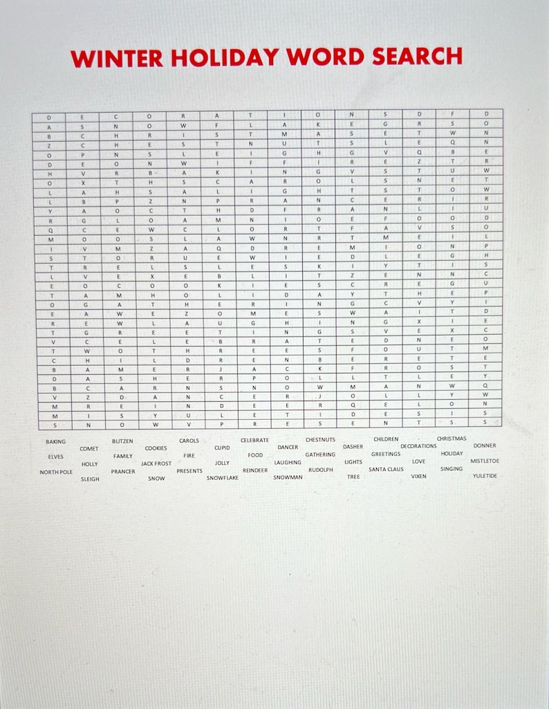 Holiday Word Search - Etsy