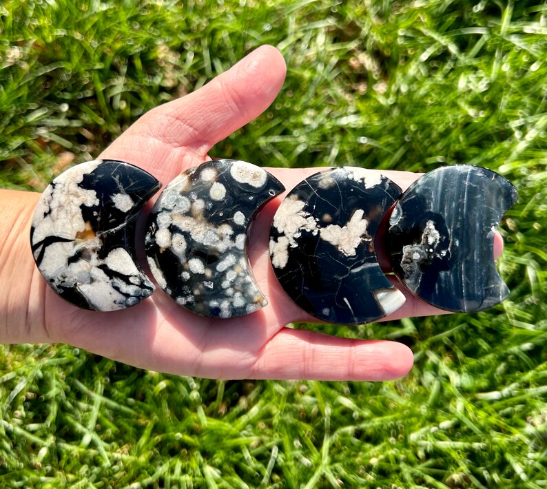 Black Flower Agate Moon, Flower Agate Moon, Agate Moon - Etsy