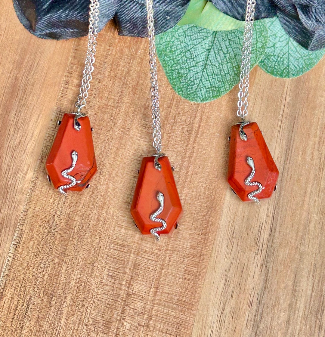 Red Jasper Snake Coffin Necklace, Coffin Necklace, Red Jasper Necklace ...
