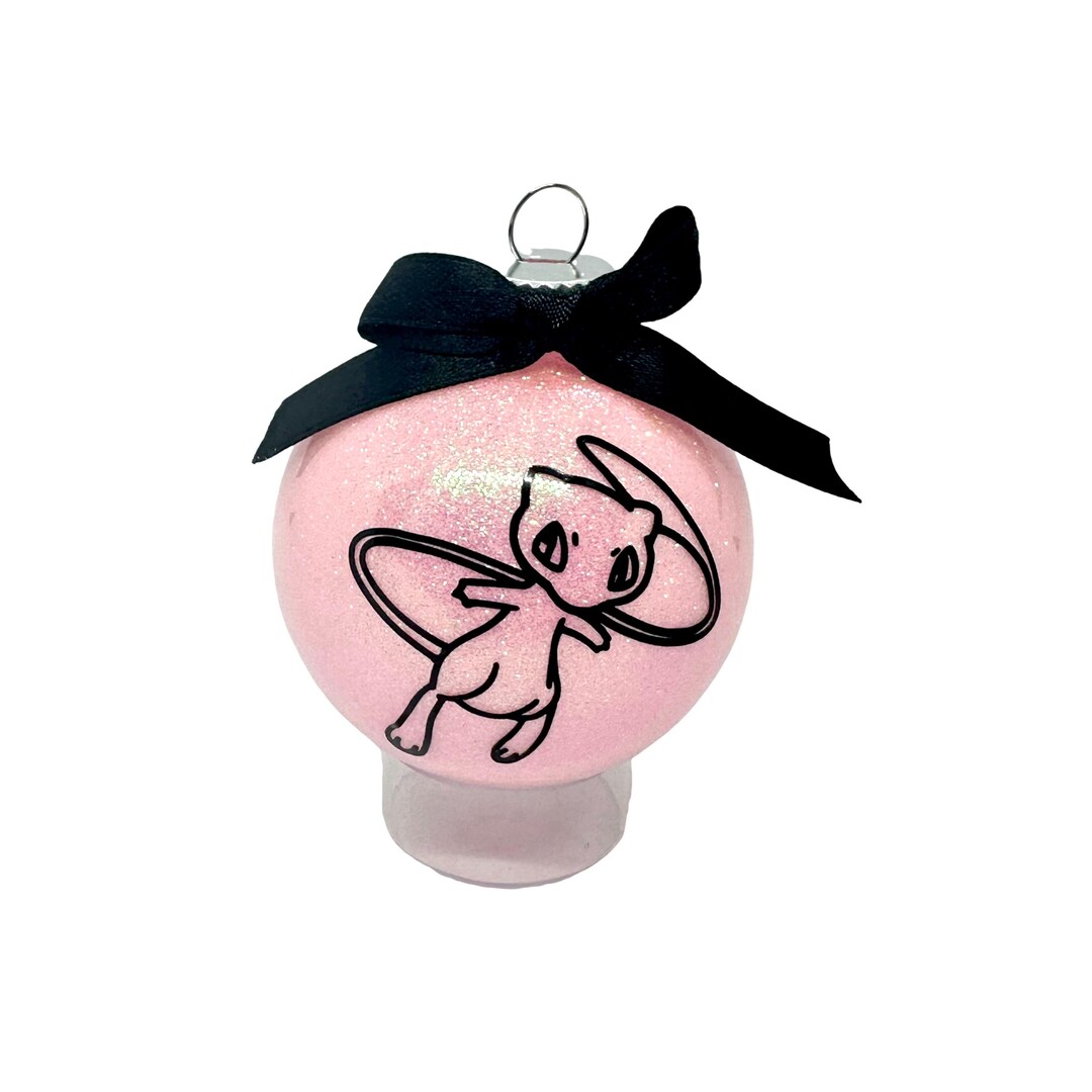 Pokemon Soft Pink Glitter Mew Round Glass Christmas Tree Ornament ...
