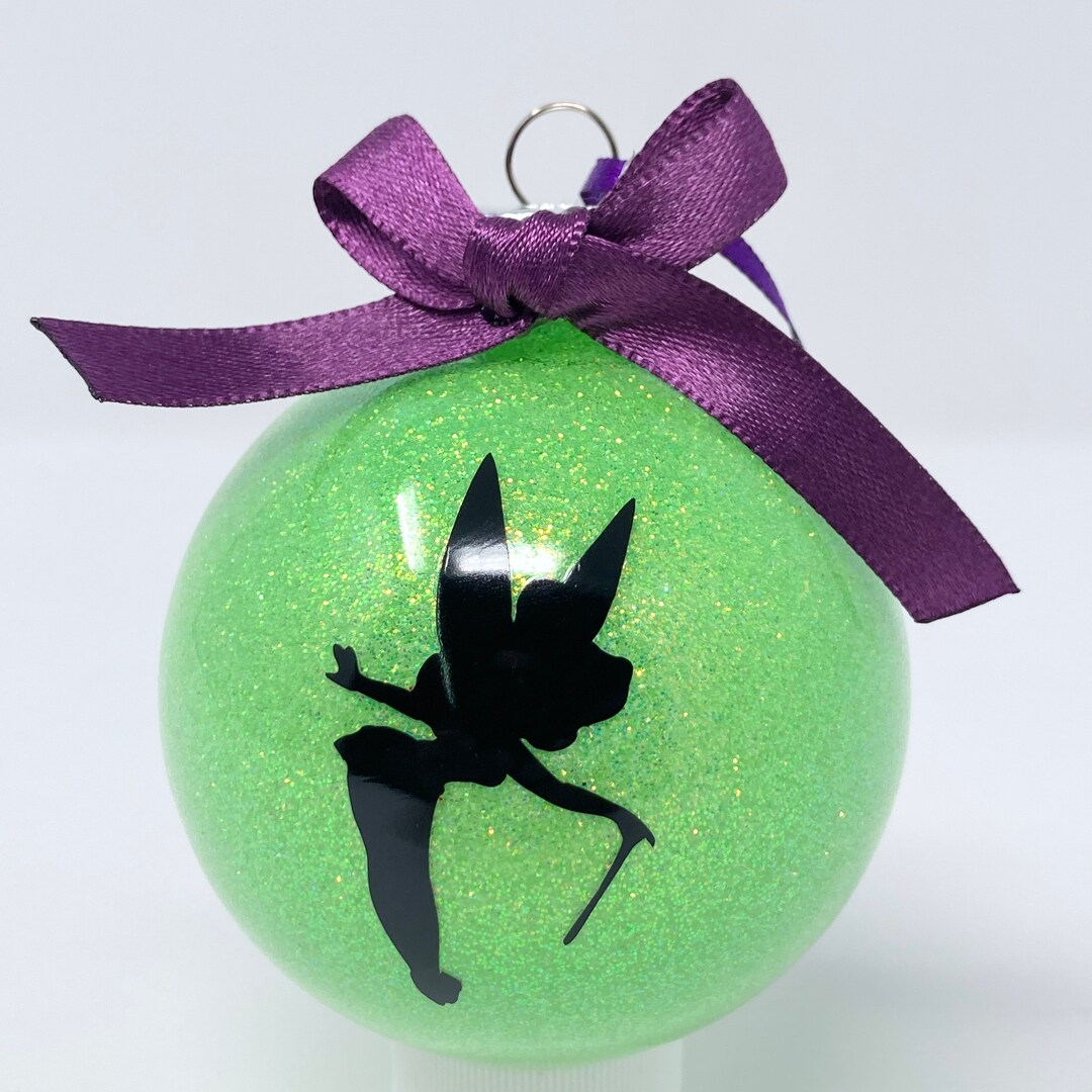 Christmas Round Glass Glitter Tinker Bell W Wand Ornament Handmade - Etsy