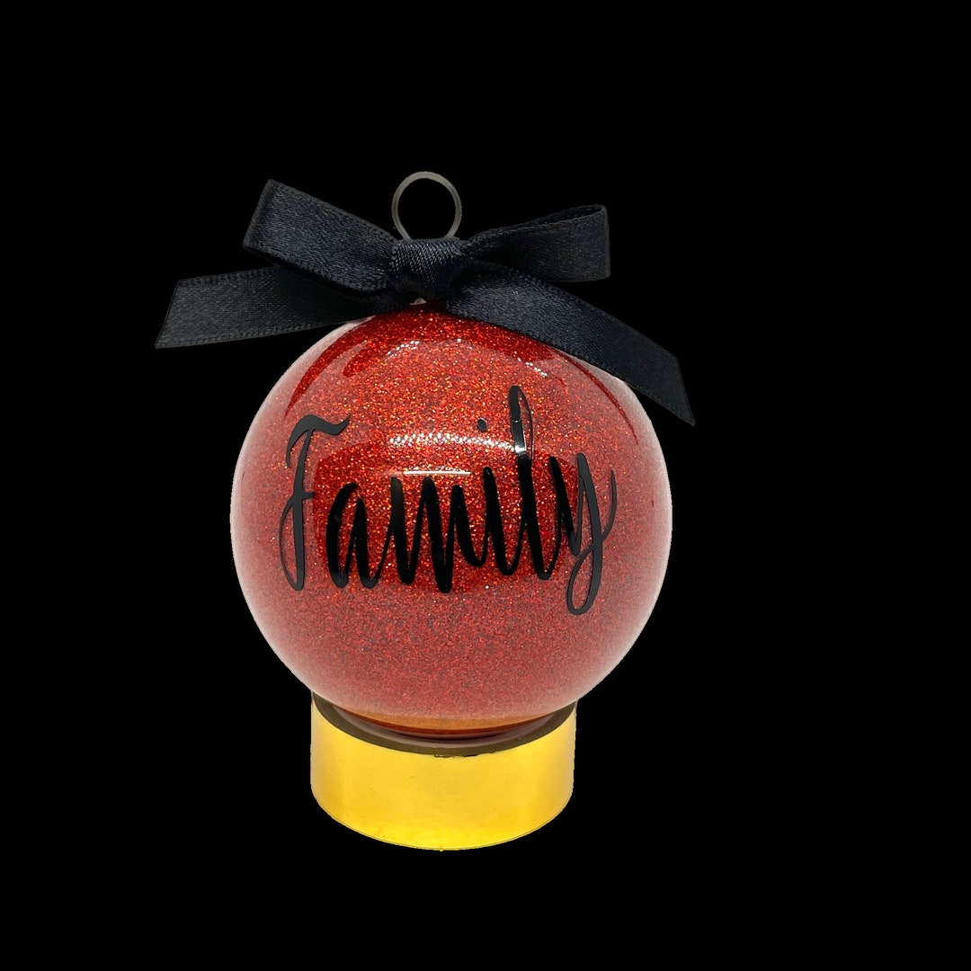 Christmas Round Glass Red Glitter Family Ornament W Ribbon Xmas Tree ...