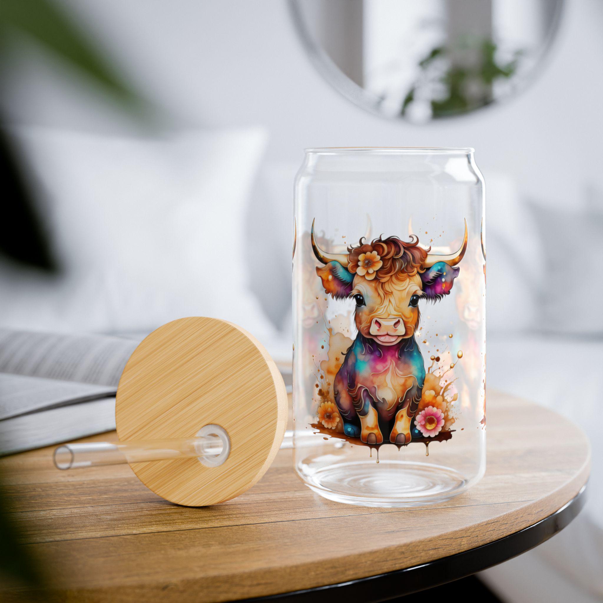 Highland Cow Glass Cup - Adorable 16oz Sipper Glass With Bamboo Lid ...