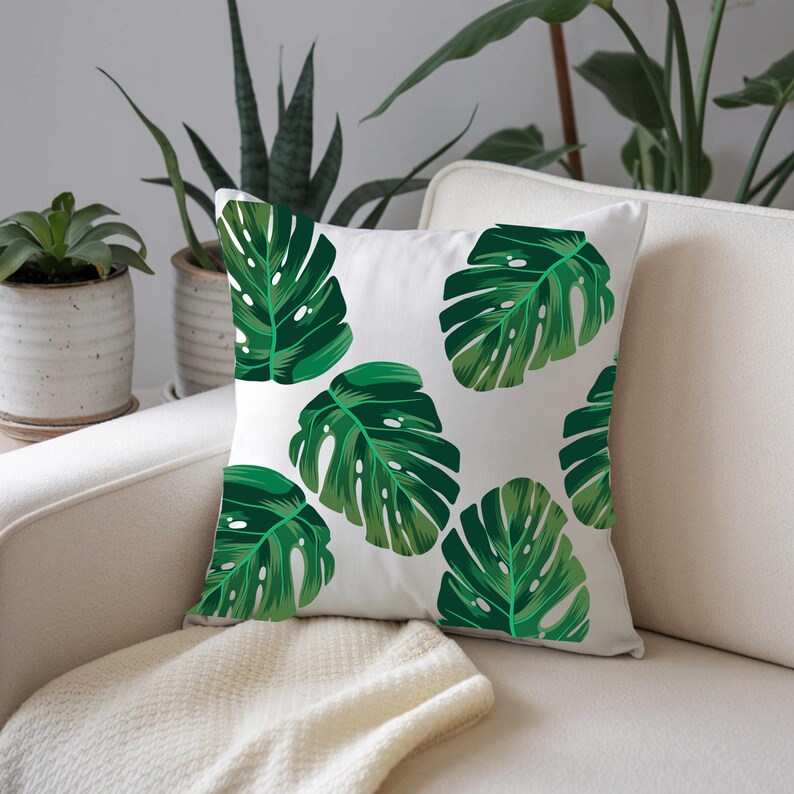 Tropical Monstera Leaf Decorative Pillow 14x14 Inch Home Accent for ...