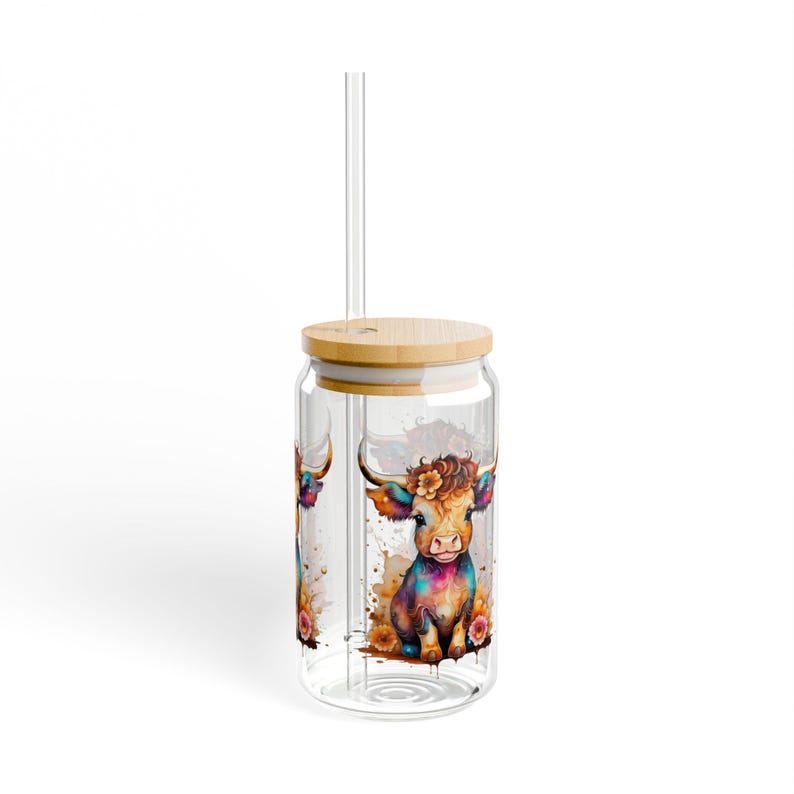 Highland Cow Glass Cup - Adorable 16oz Sipper Glass With Bamboo Lid ...