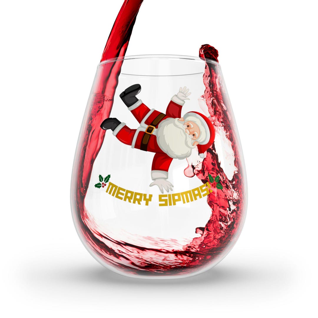 Merry Sipmas Santa Stemless Wine Glass Holiday Drinkware for Festive ...