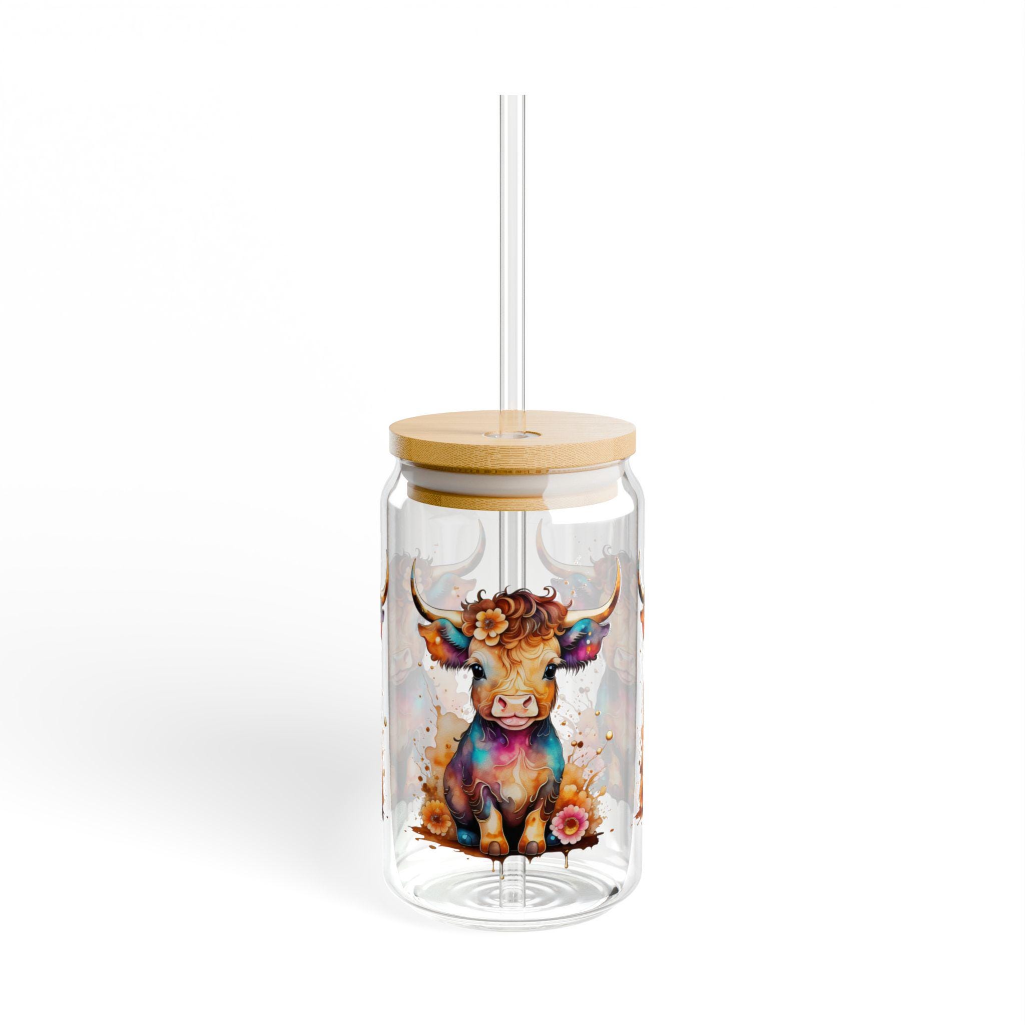 Highland Cow Glass Cup - Adorable 16oz Sipper Glass With Bamboo Lid ...
