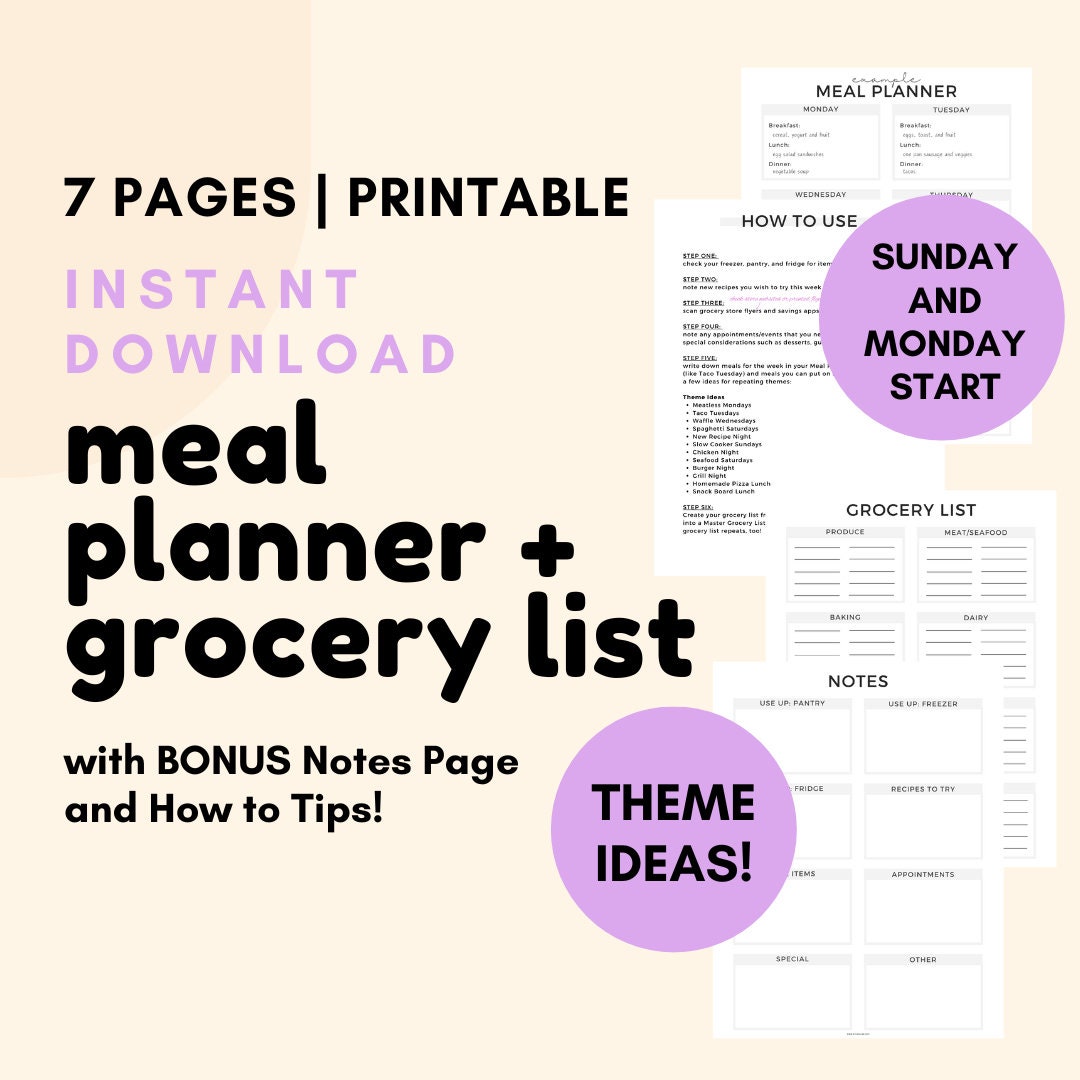 Weekly Planner Meal Plan Printable Planner Weekly Meal Planner Weekly ...