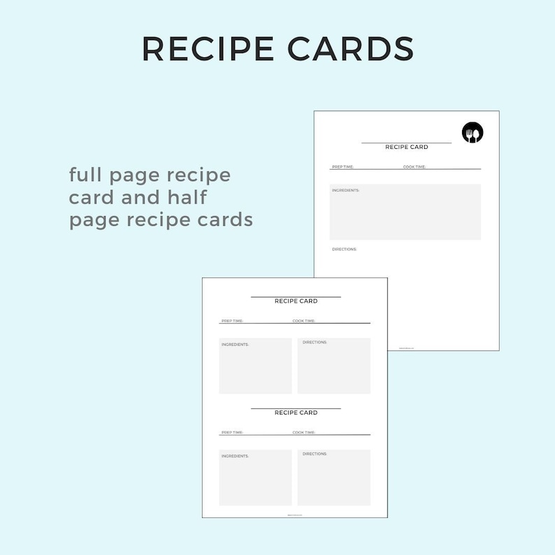 RECIPE BINDER Kit, Recipe Card, Printable, Instant Download of 47 Pages ...