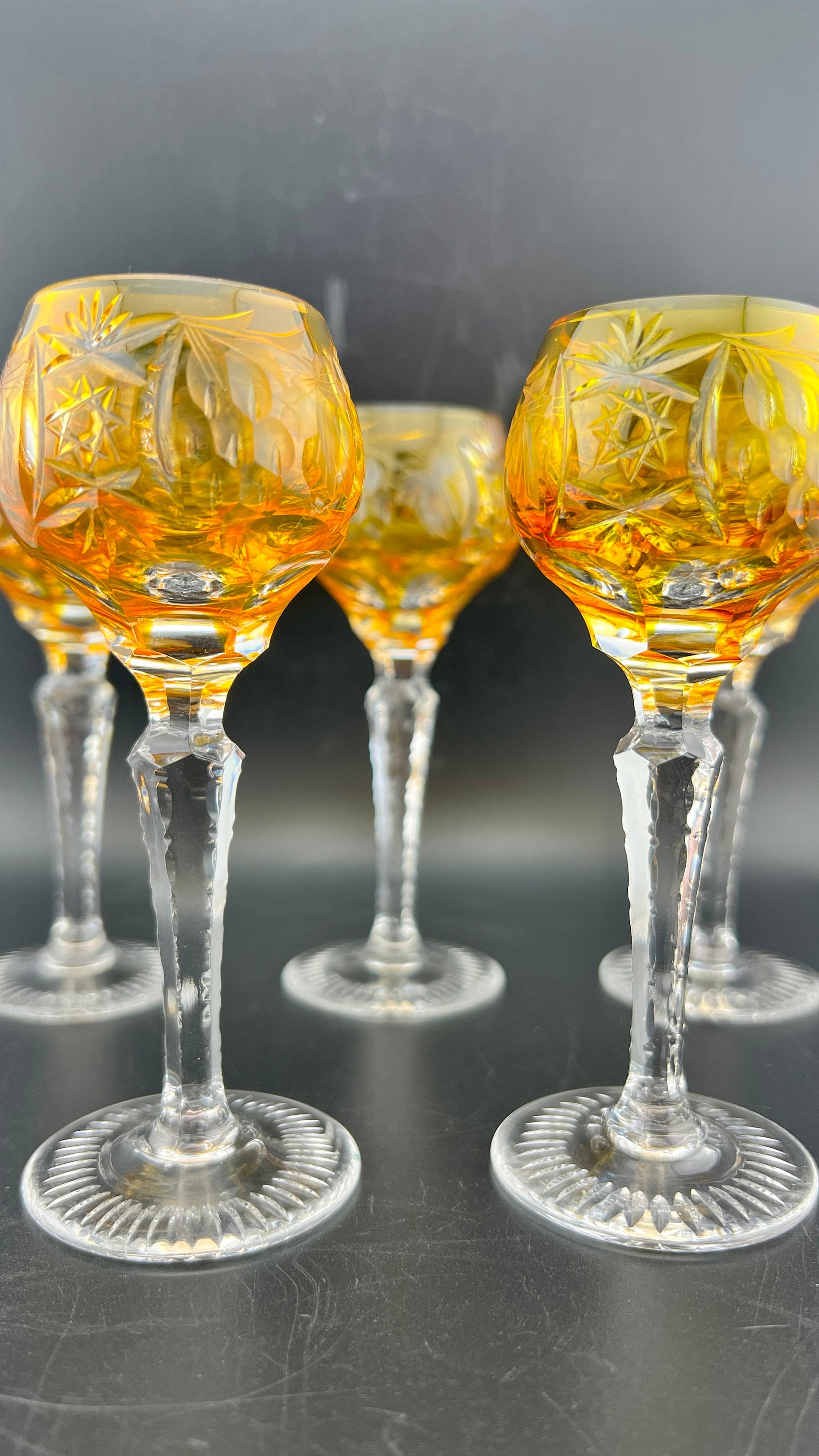 Vintage Nachtmann Traube Bohemian Amber Cut Clear Crystal Cordial ...