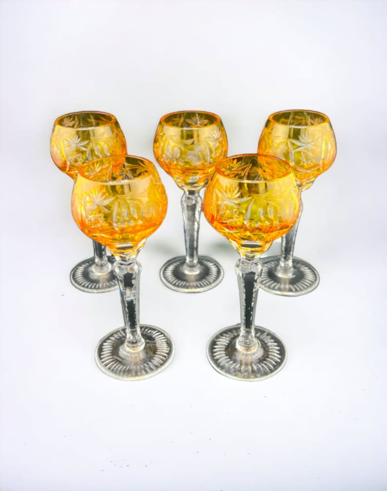 Vintage Nachtmann Traube Bohemian Amber Cut Clear Crystal Cordial ...