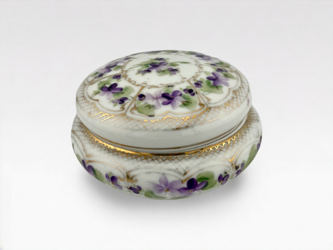 Antique Nippon Round Box With Purple Flowers, 1891-1911 - Etsy