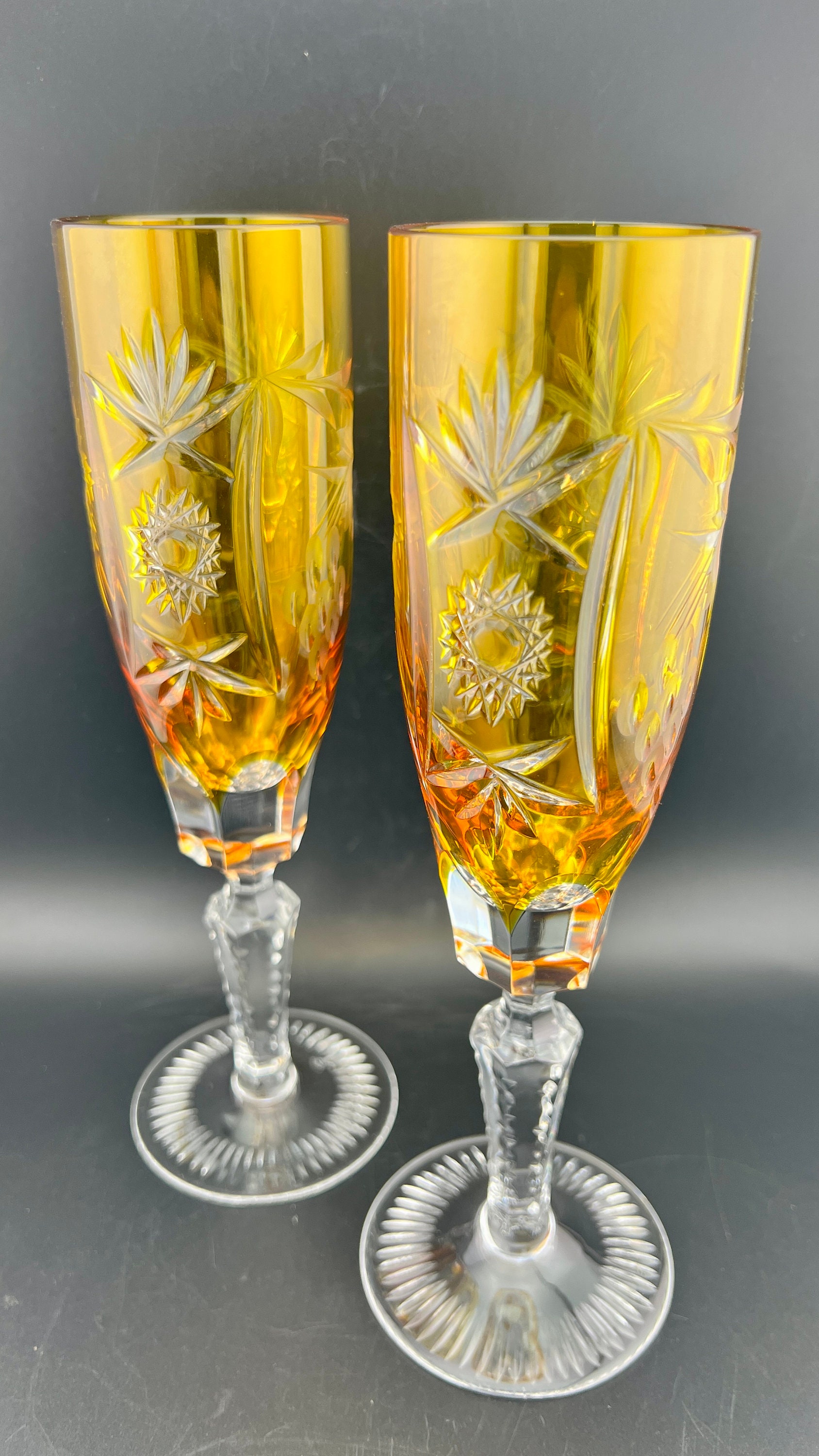 Vintage Nachtmann Traube Bohemian Amber Cut Clear Crystal Cordial ...