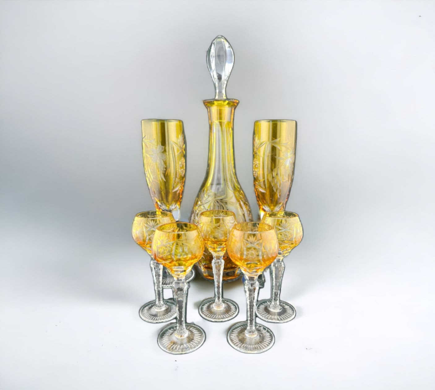 Vintage Nachtmann Traube Bohemian Amber Cut Clear Crystal Cordial ...