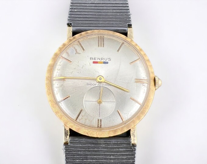 SOLID GOLD! Vintage 1960's Benrus Shock-absorber Men's Solid 14k Gold ...