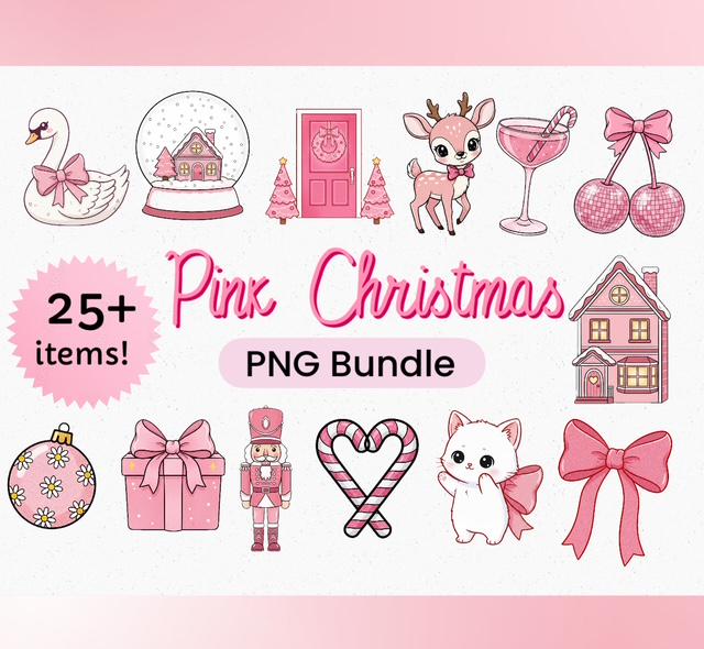 PINK Christmas - Holiday PNG Clip Art - Instant Digital Download - Etsy