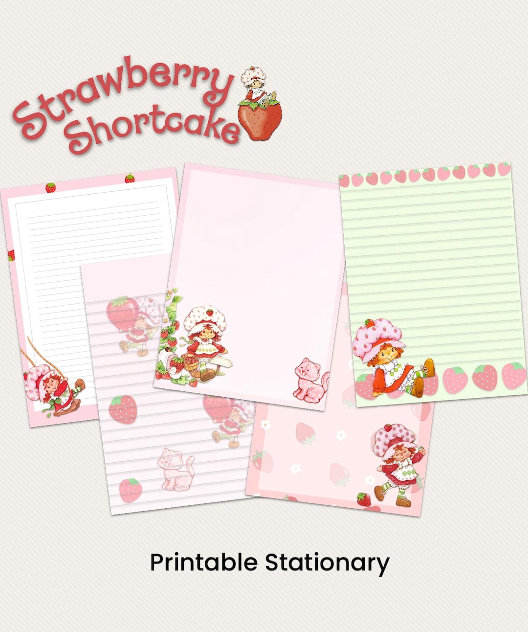 Strawberry Shortcakes Printable Stationary Instant Download Vintage - Etsy