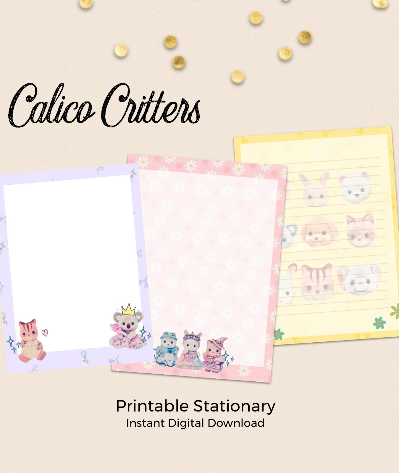 Calico Critter Stationary Scrapbook Notebook Paper Instant Digital ...