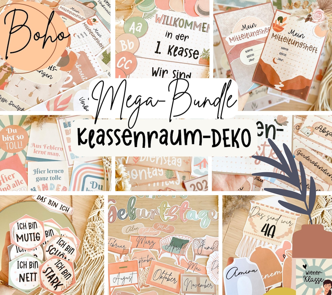 Klassenraum Deko Deutsch I MEGA GROSSES Bundle im BOHO Design I ...