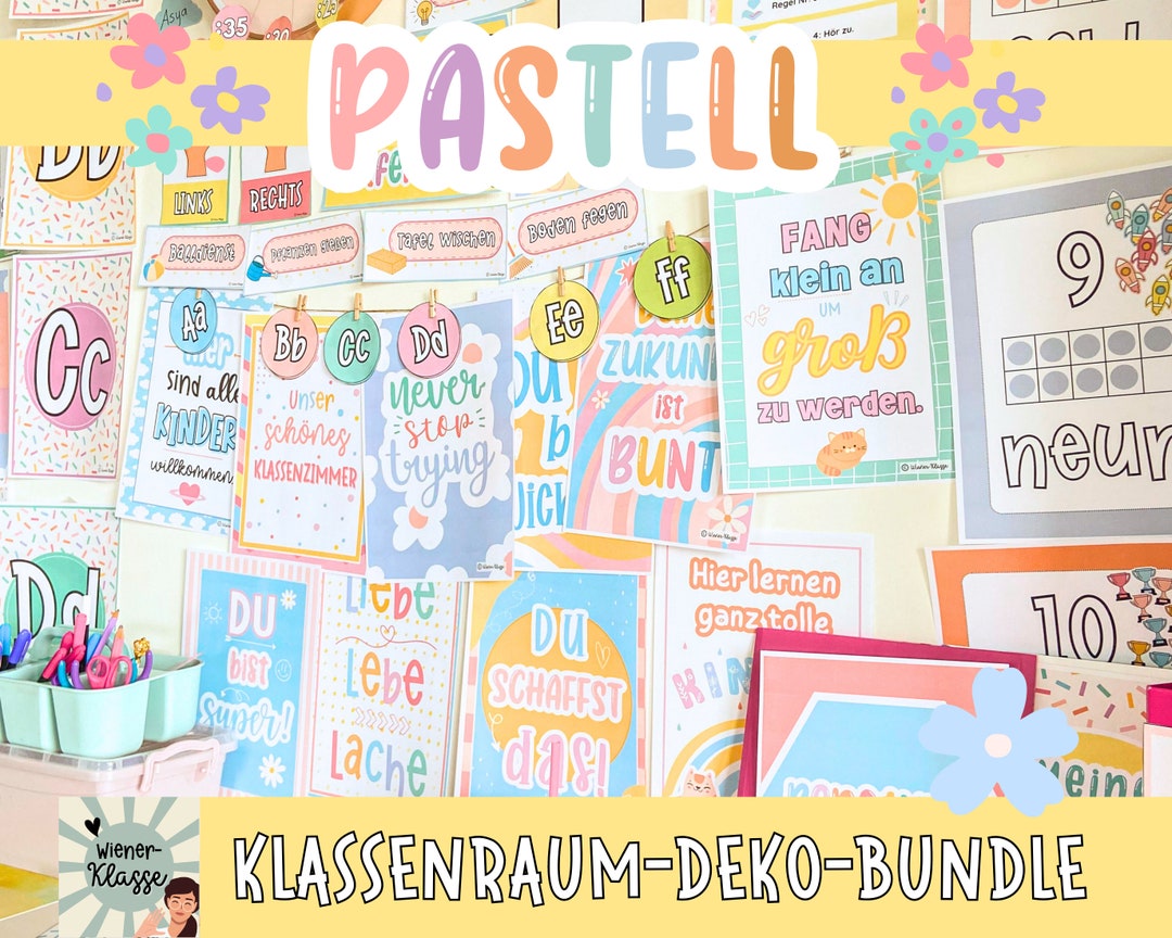 Klassenraum Deko Deutsch I MEGA GROSSES Bundle in Pastell I ...