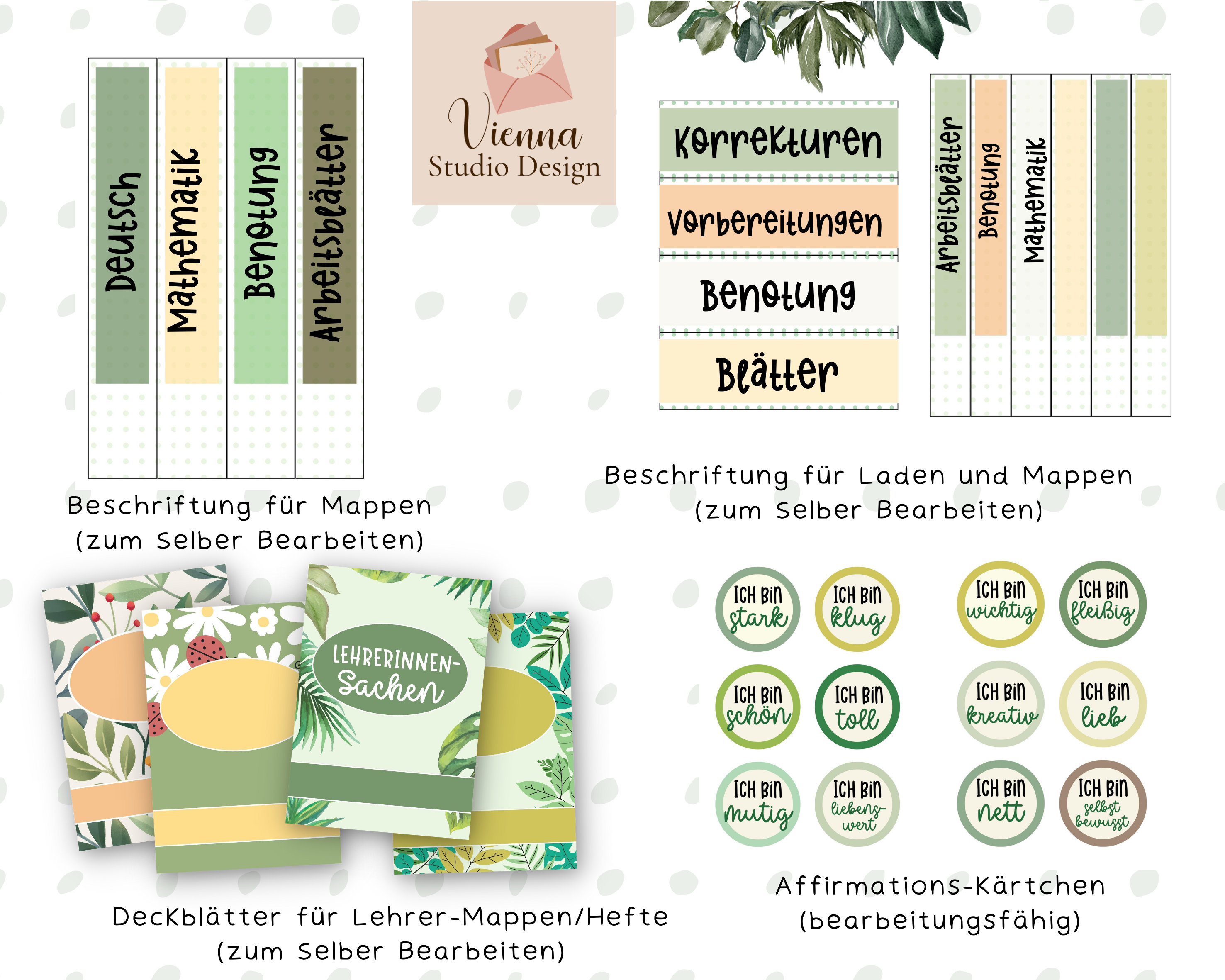 Klassenraum Deko Deutsch I Riesen-Bundle mit grünem Naturthema I ...