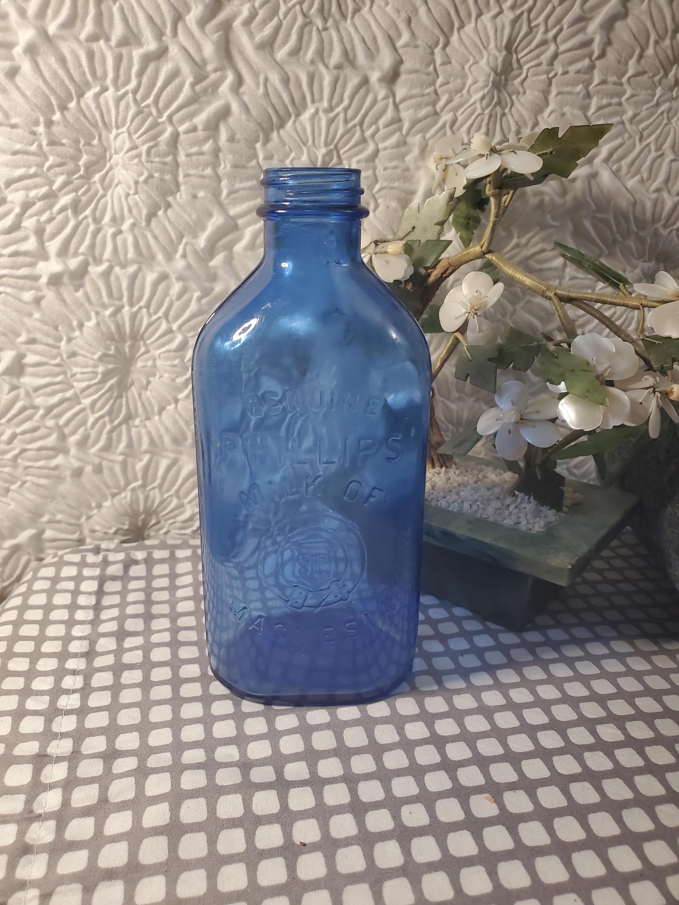 Vintage Milk of Magnesia Blue Glass Bottle Cobalt Blue Embossed Genuine ...