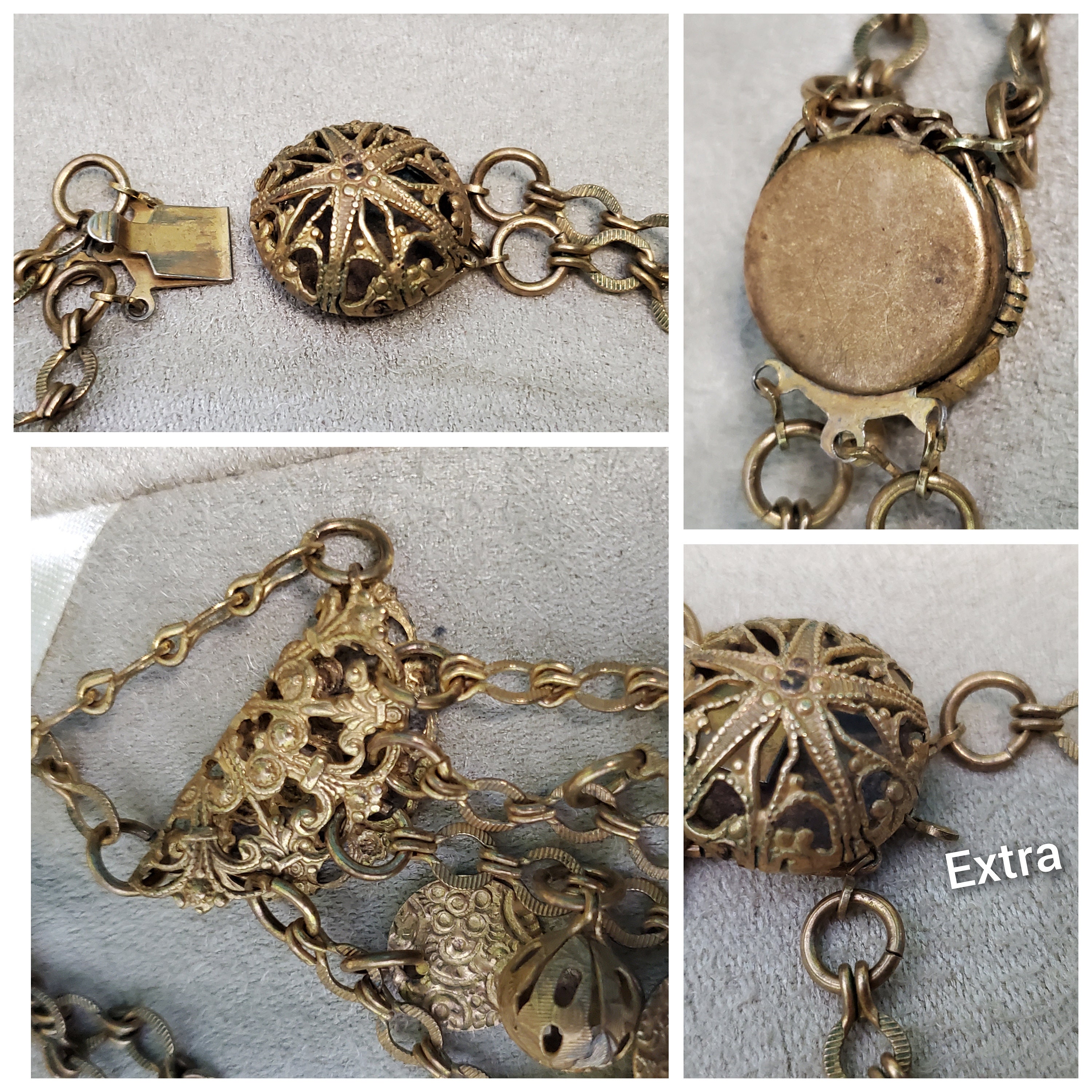 Miriam Haskell Brass Filigree Orb Necklace W/bracelet, Rare 30s ...
