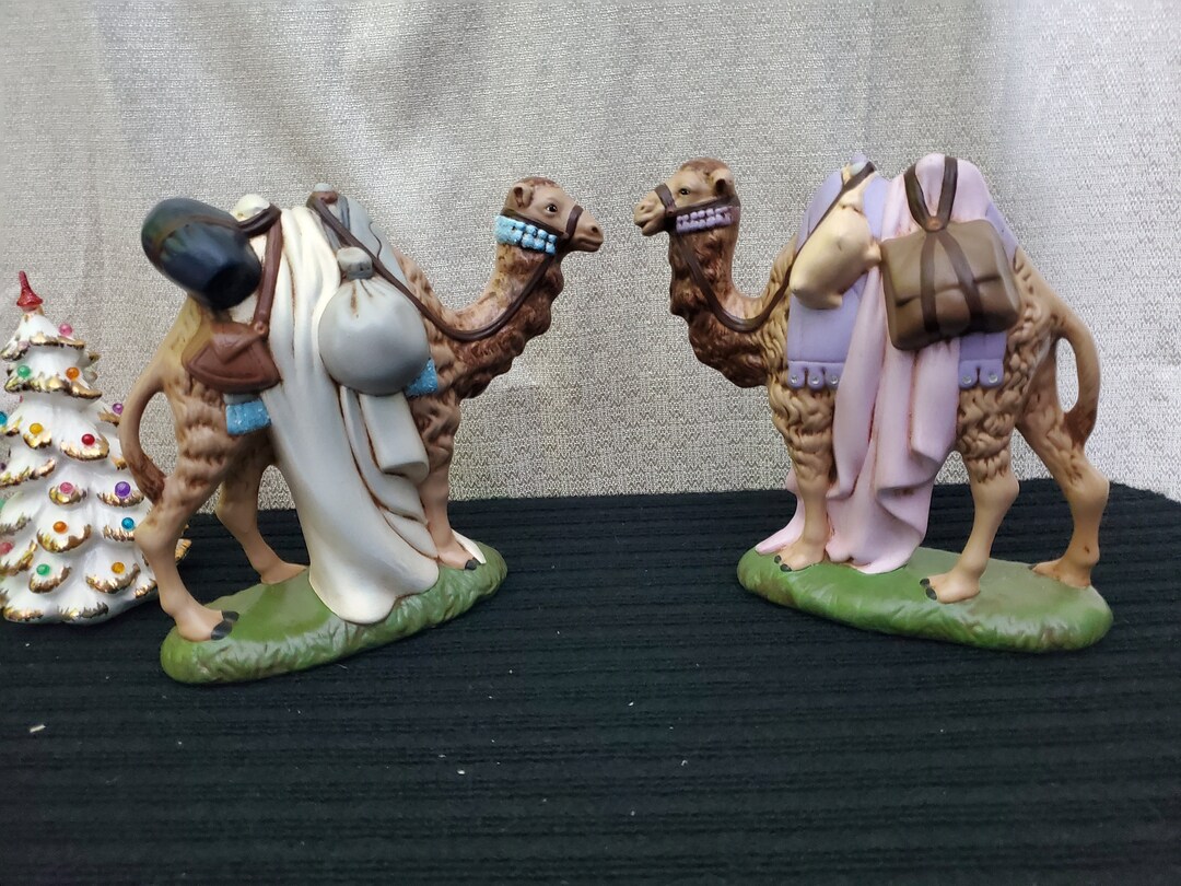 Vintage Ceramic Nativity Camels, Hand Painted 80s Camel Bisque ...