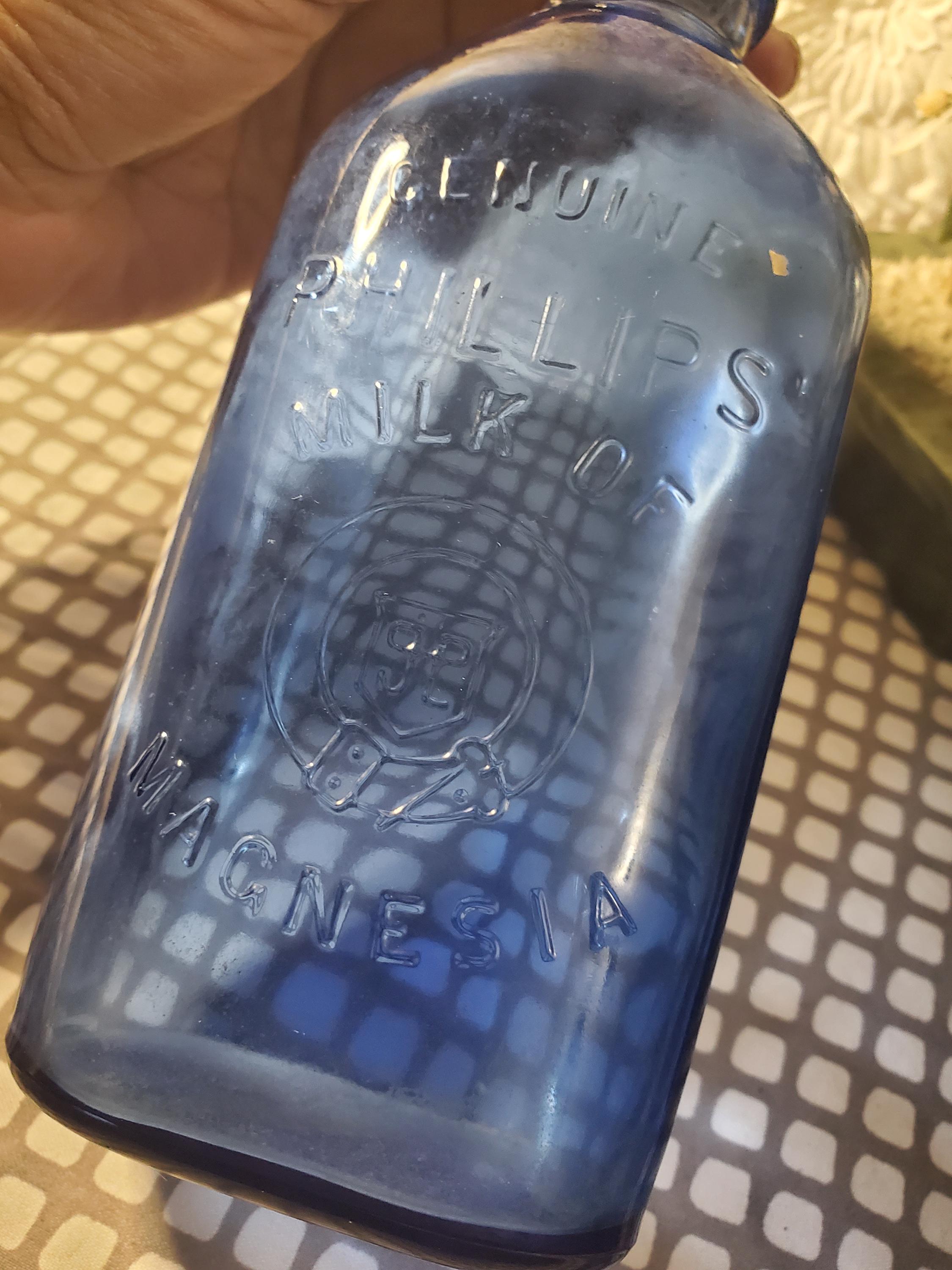 Vintage Milk of Magnesia Blue Glass Bottle Cobalt Blue Embossed Genuine ...